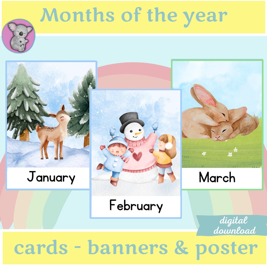 Watercolor Months of the Year Cards: Montessori Classroom Calendar ...