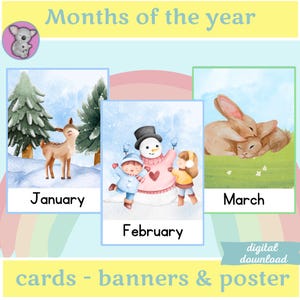 Watercolor Months of the Year Cards: Montessori Classroom Calendar ...