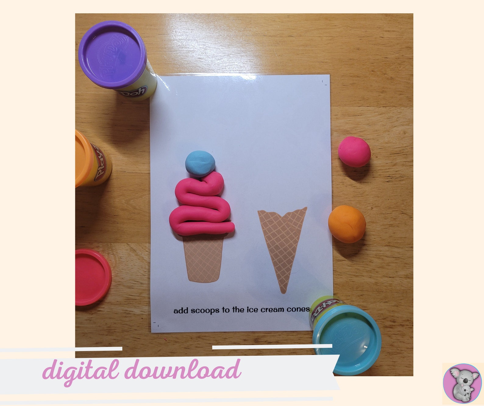 8 Printable Play Doh Mats, Food Play Dough Mats, Ice Cream Playdough ...