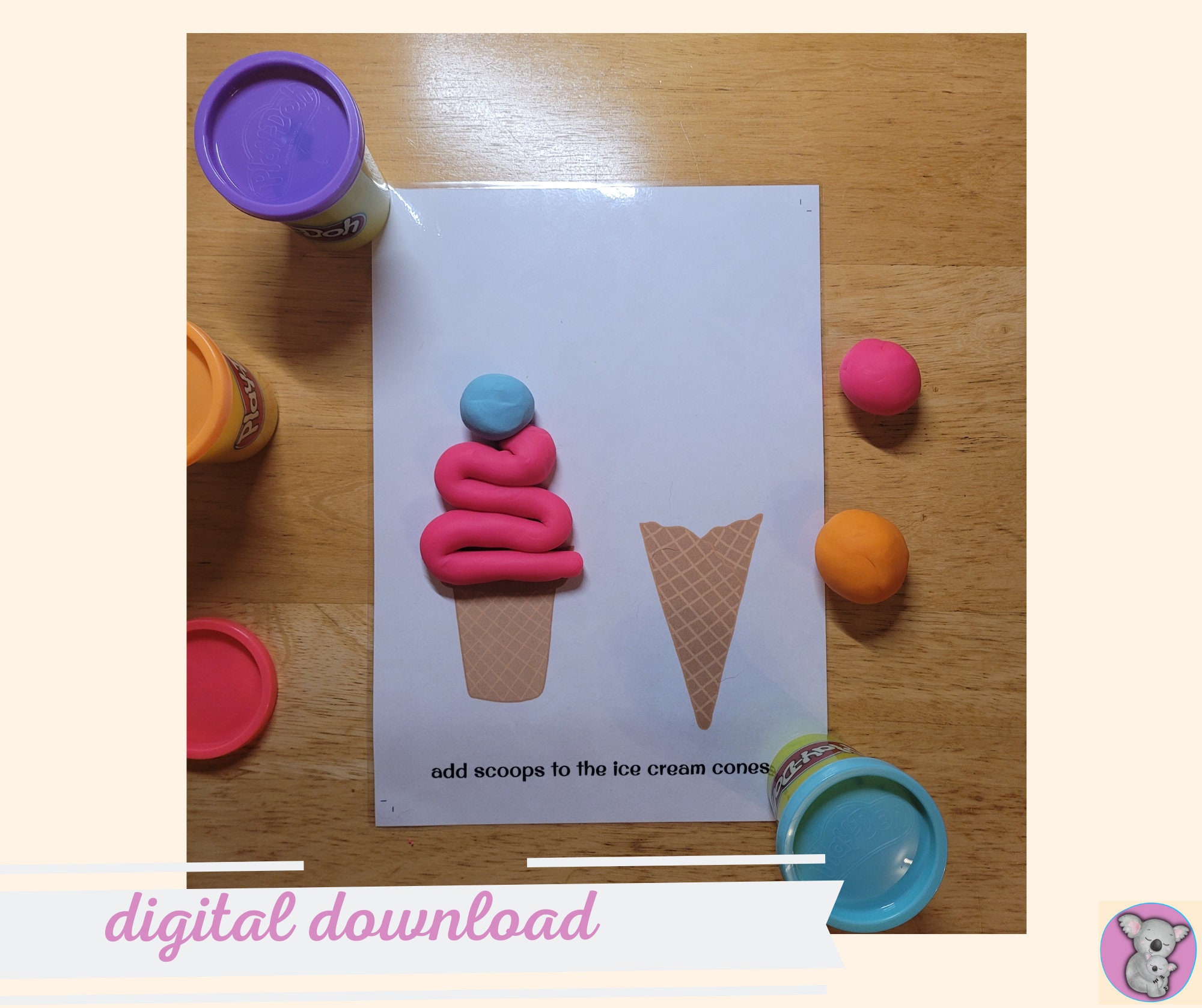 8 Printable Play Doh Mats, Food Play Dough Mats, Ice Cream Playdough ...