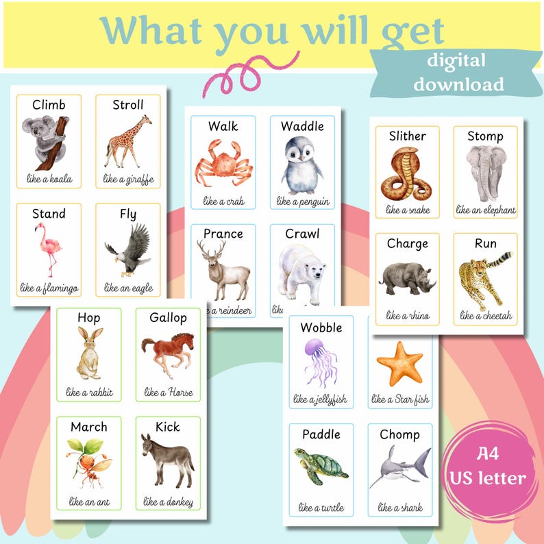 Animal Movement Cards: Brain Break Activity, Circle Time (digital ...