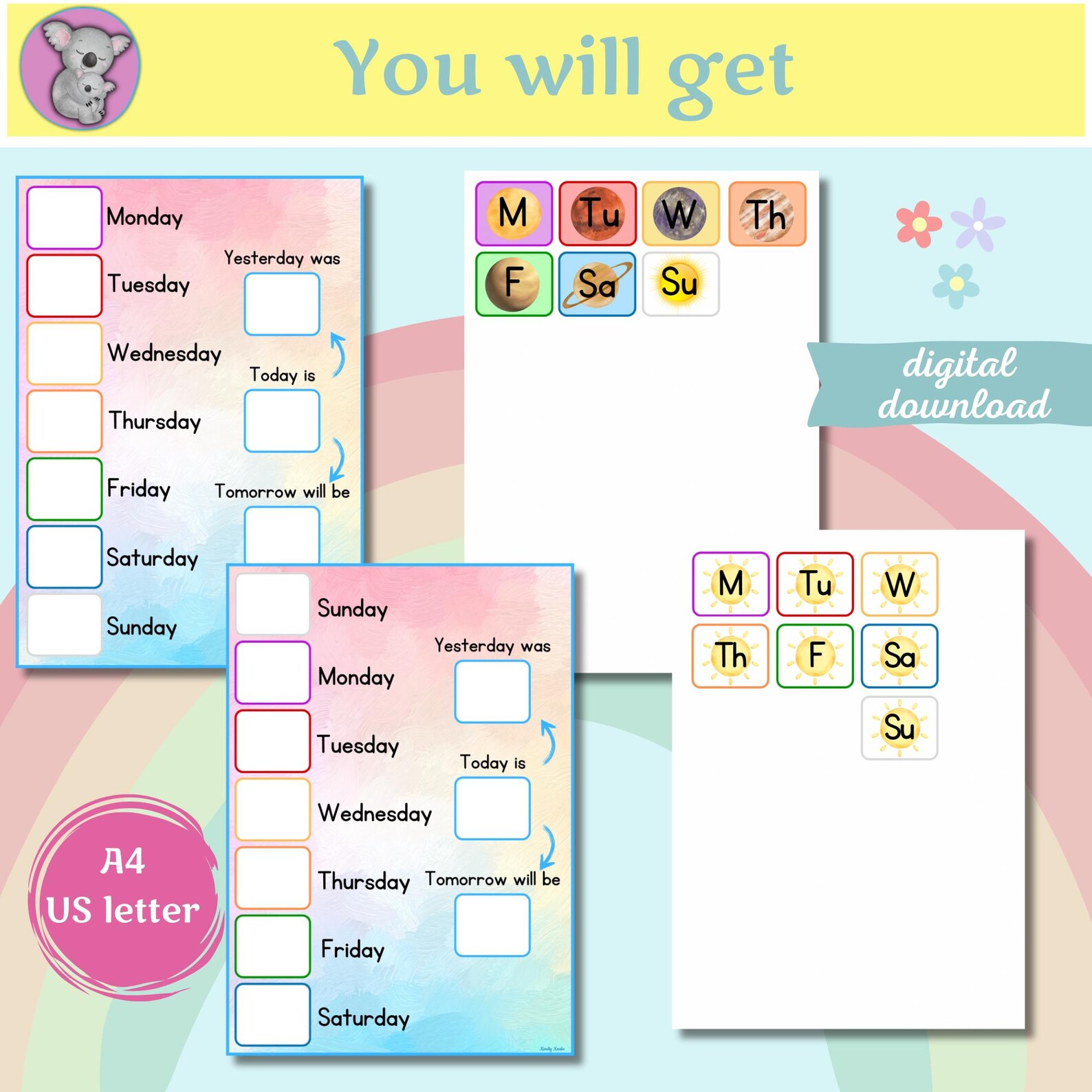 Days of the Week Chart for Kids, Interactive Printable With PECS Cards ...
