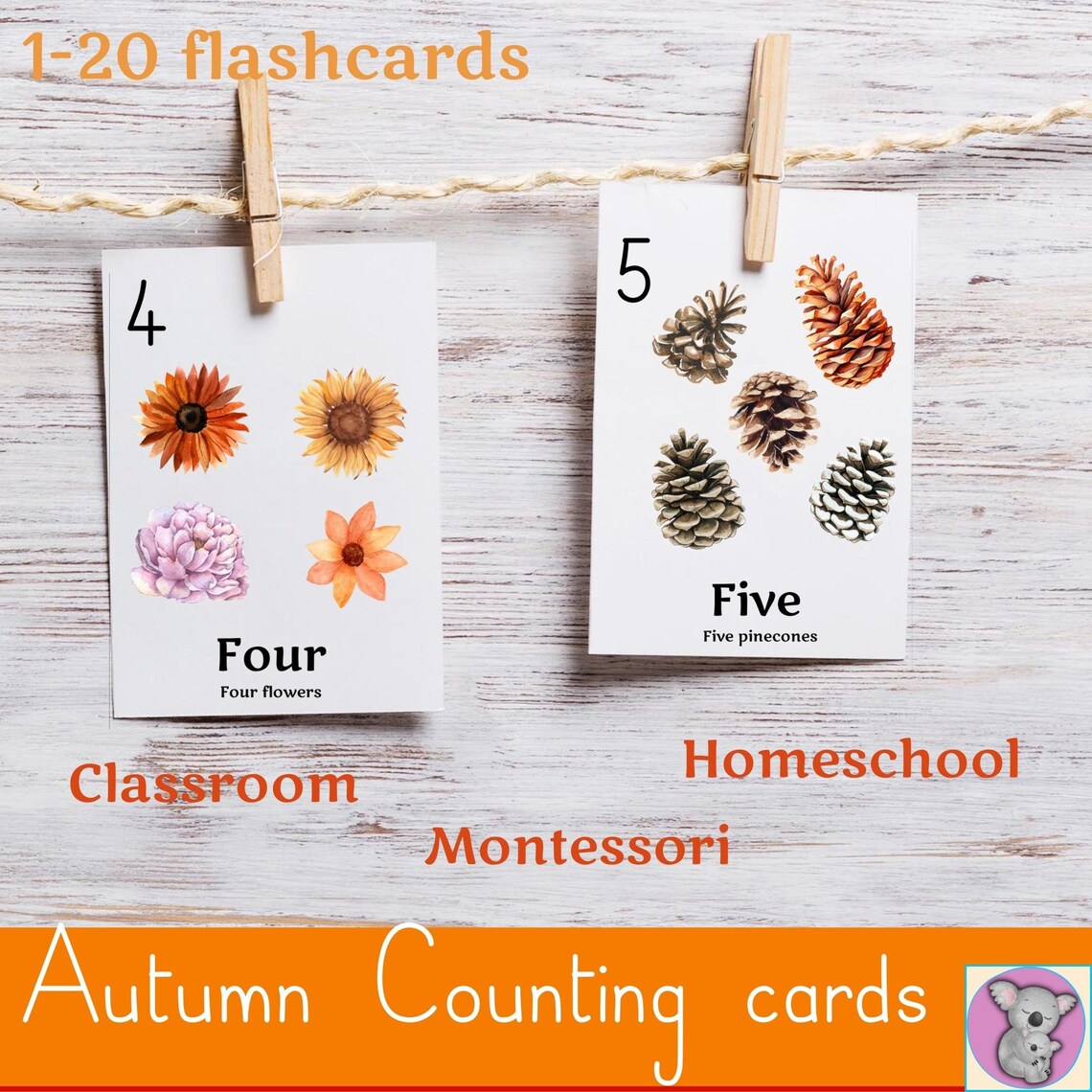 Autumn Math Printable, Fall Nature Number Cards, Thanksgiving Preschool ...