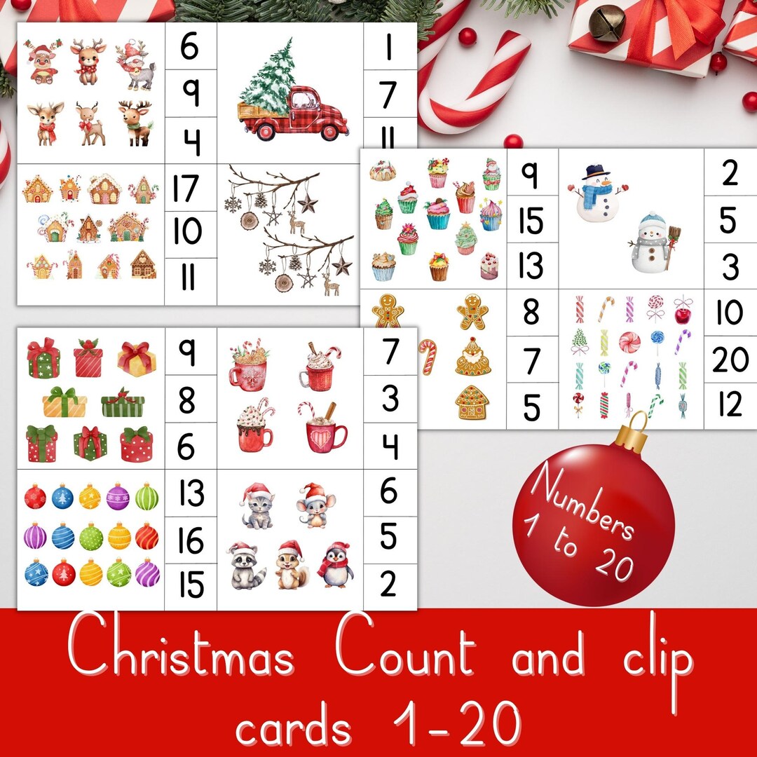 Christmas Count Clip Cards, Counting Game for Kids, Preschool Math ...