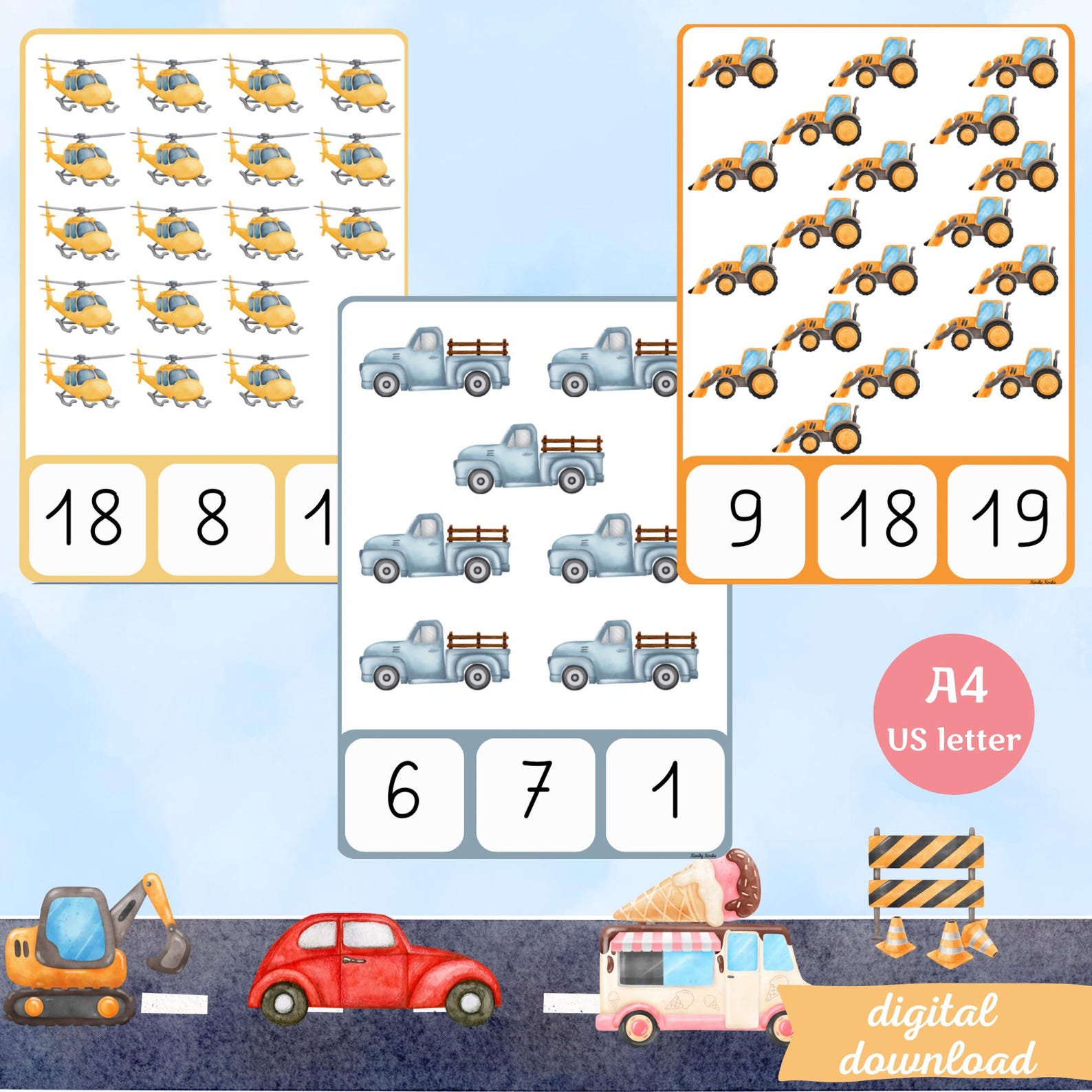 Transport Count & Clip Cards, #1-20 Counting Activity, Number ...