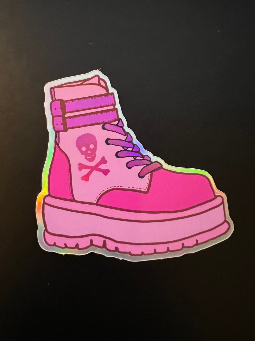 Pink Toxic Pastel Goth Boot Shoe Holographic Sticker, Pastel Goth ...