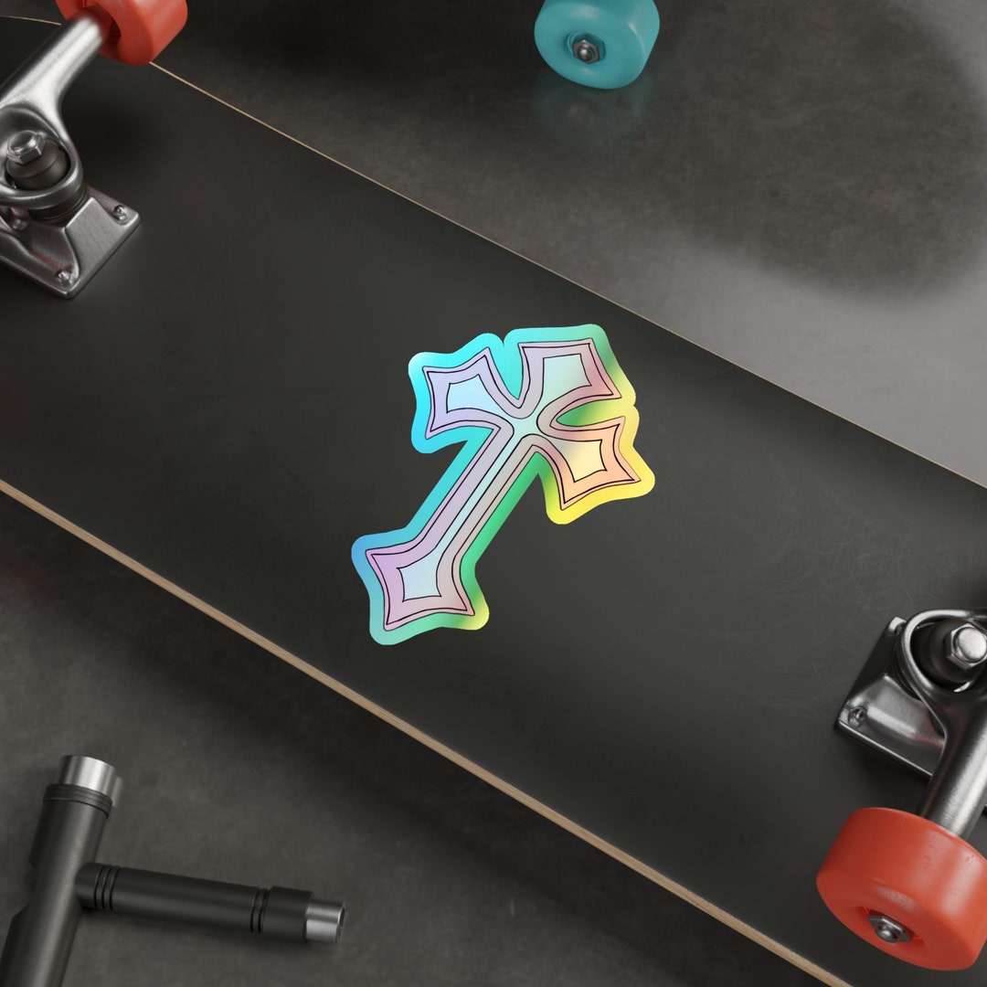 Holographic Gothic Cross Sticker, Pastel Goth Decal, Spooky Halloween ...