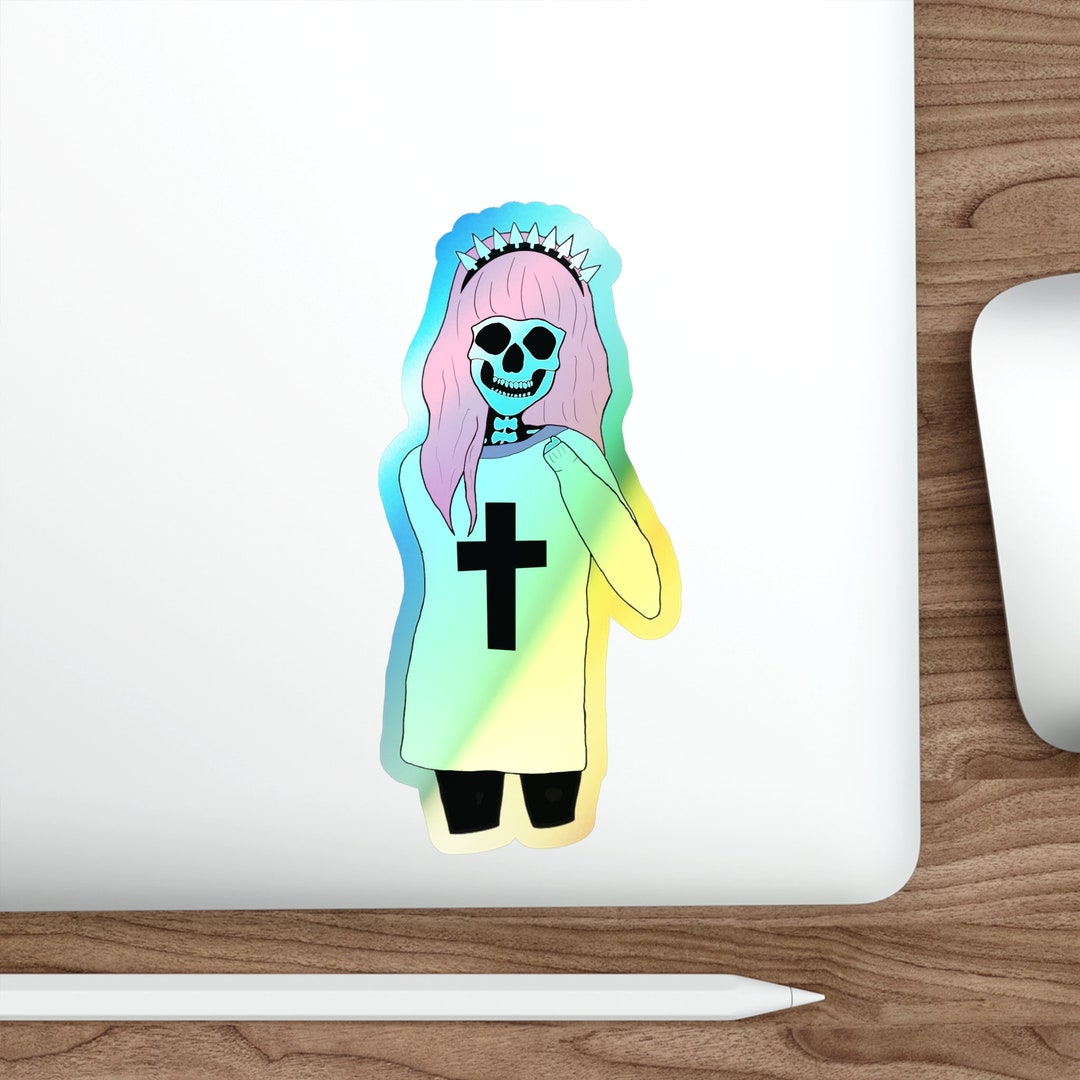 Holographic Pastel Goth Girl Sticker, Punk Skull Decal, Spooky ...