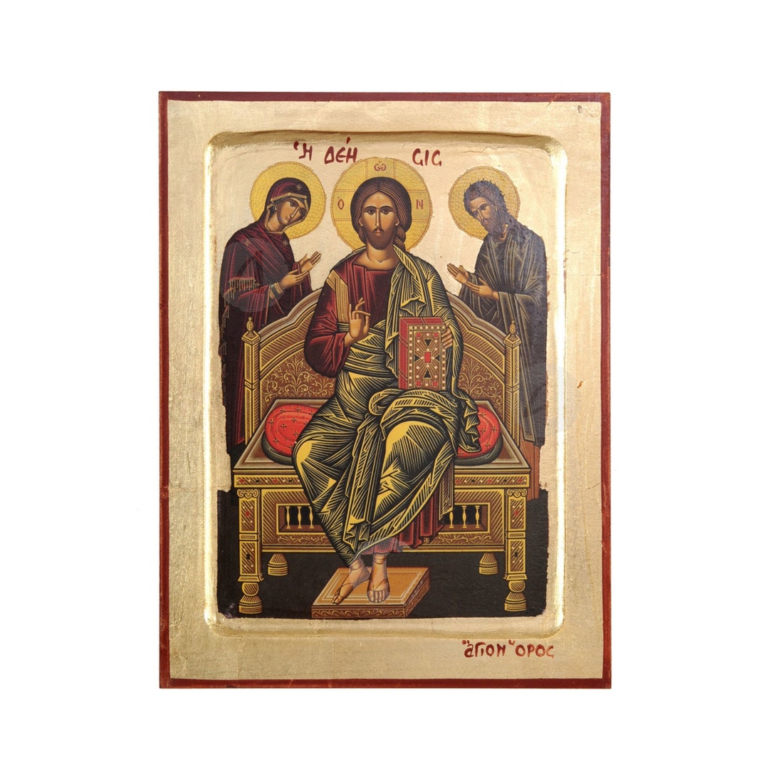 Deesis of Jesus Christ Handmade Icon Golden Leaves Plated - Etsy