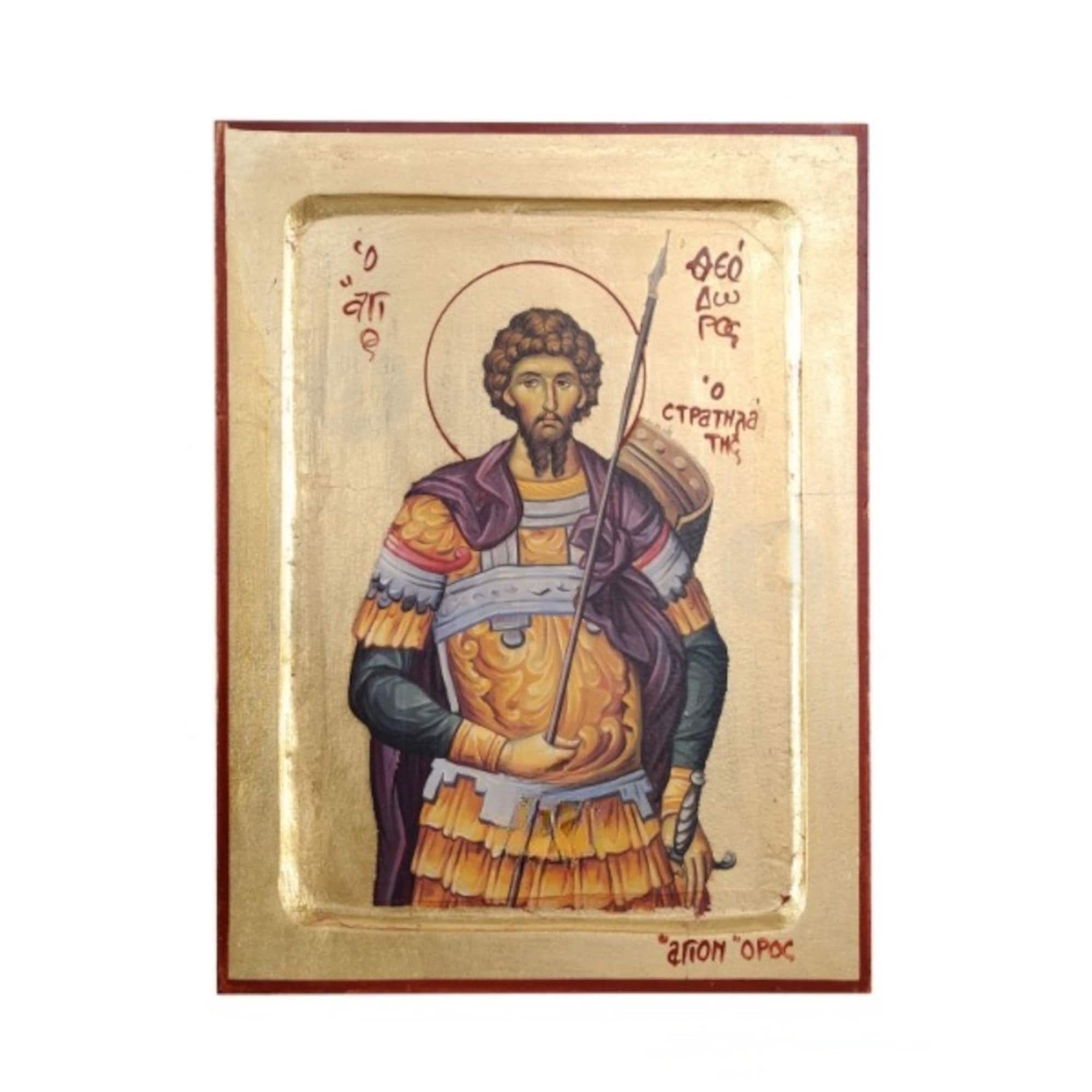 Saint Theodore the Stratelates Handmade Icon Golden Leaves Plated - Etsy