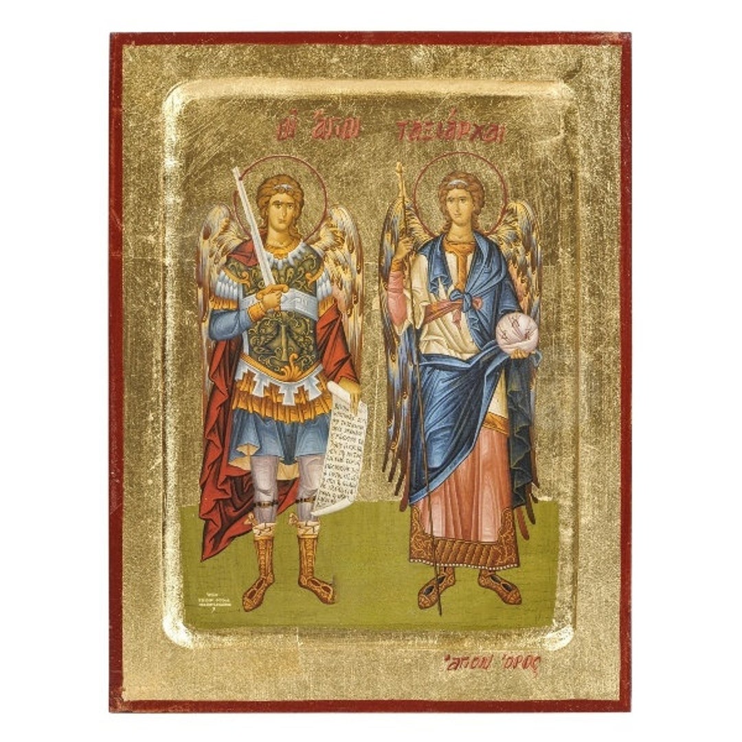 Archangels Michael & Gabriel Handmade Icon Golden Leaves Plated - Etsy