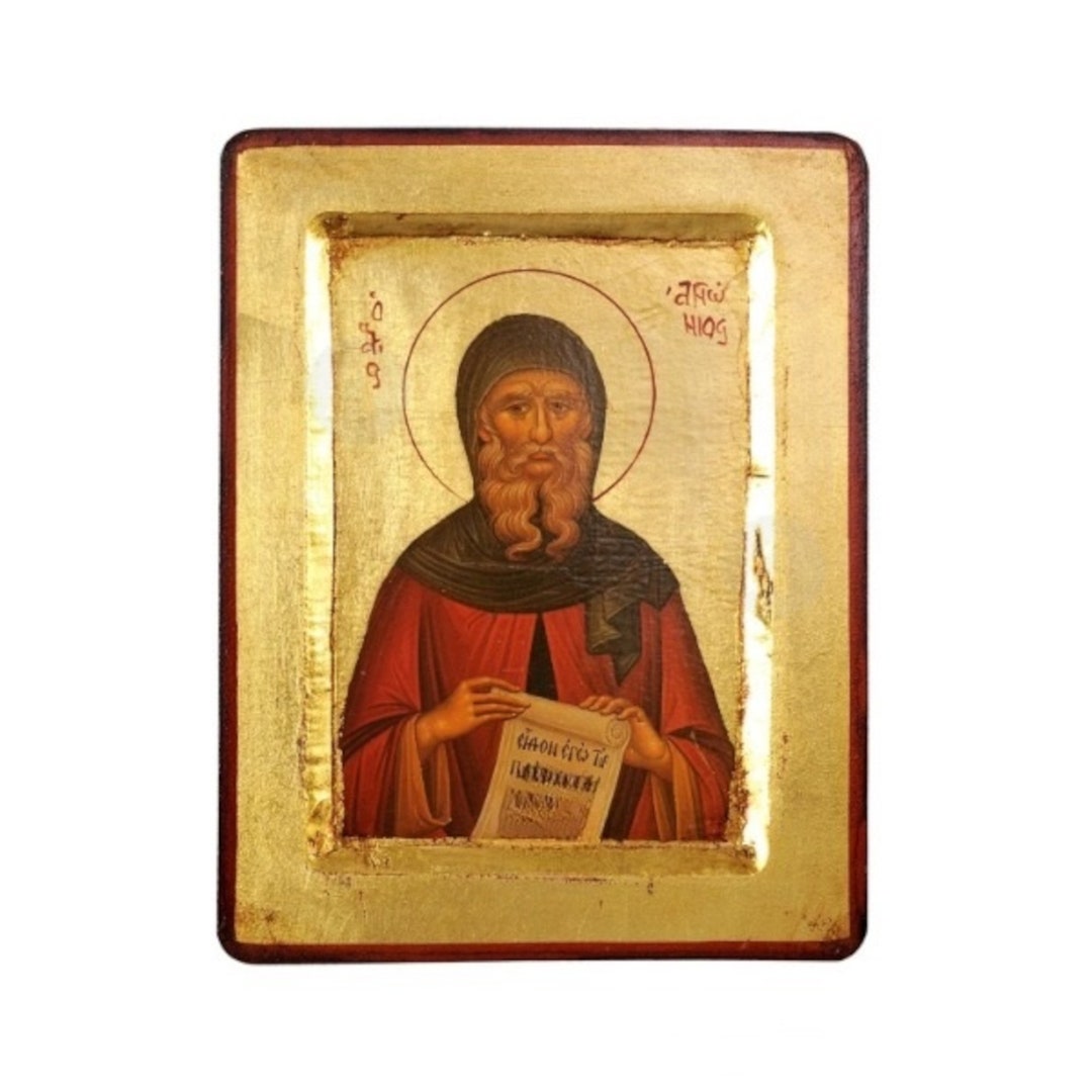 Saint Anthony the Great Handmade Icon Golden Leaves Plated - Etsy