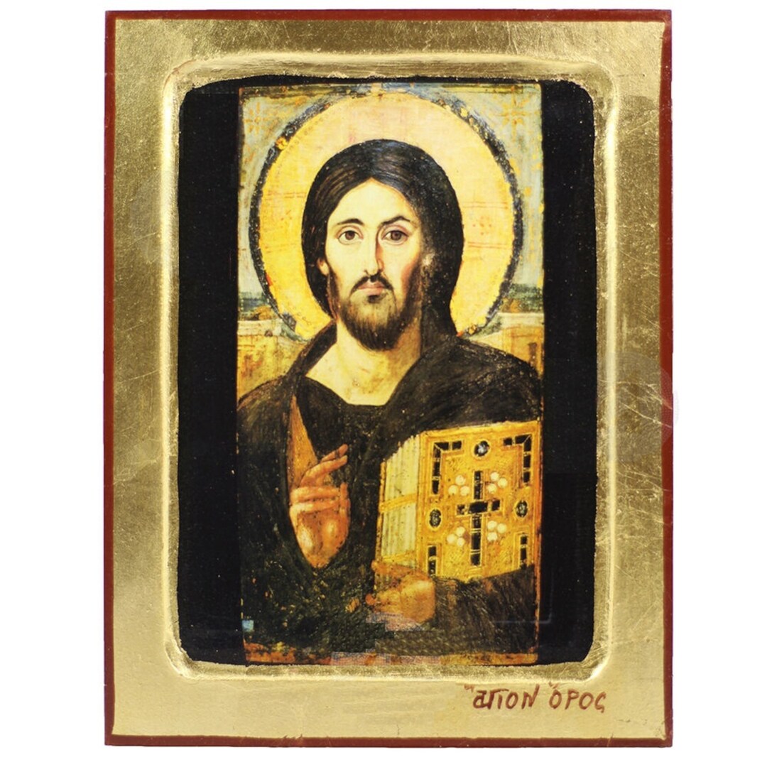 Jesus Christ of Sinai Handmade Icon Golden Leaves Plated - Etsy