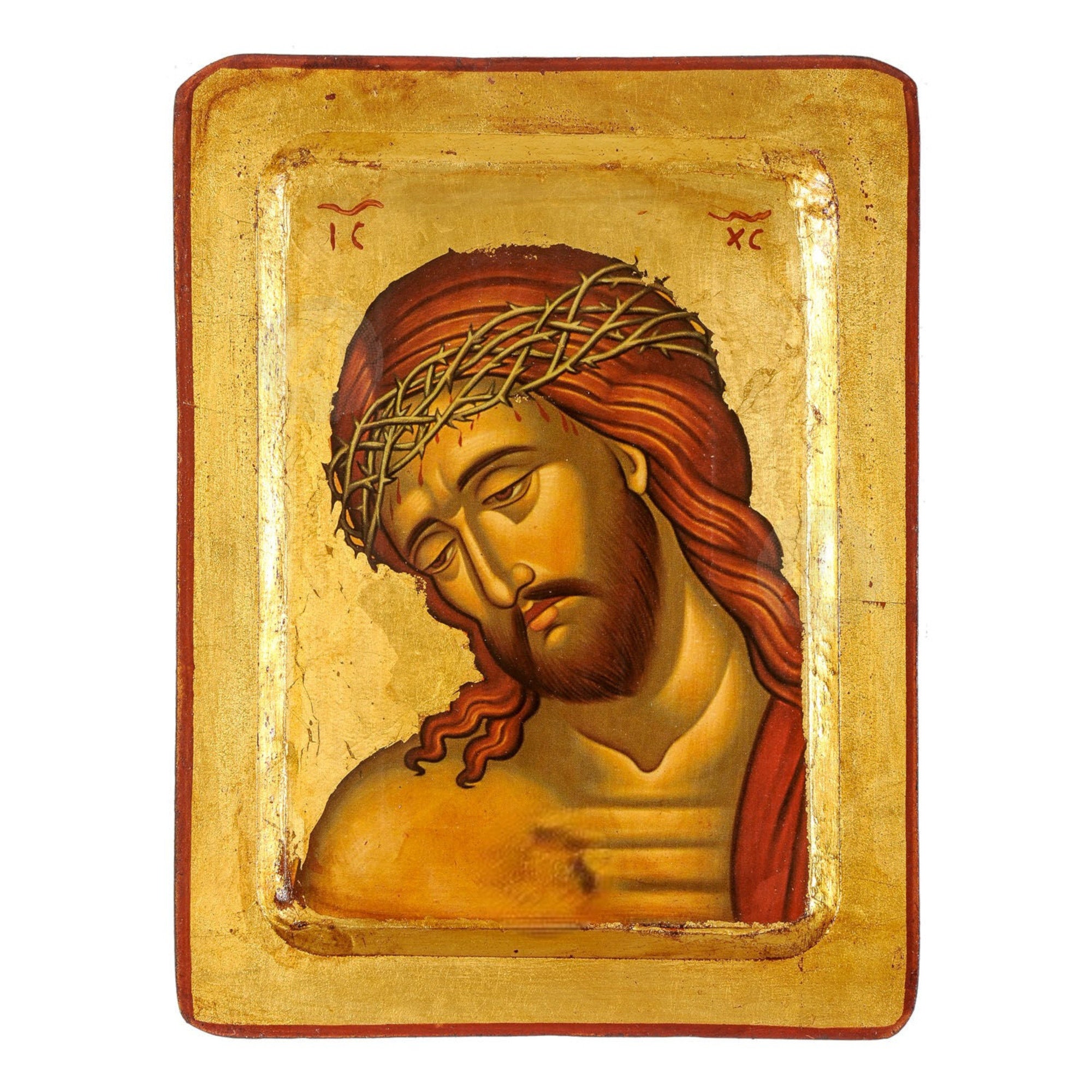 Jesus Christ Nimfios Handmade Icon Golden Leaves Plated - Etsy