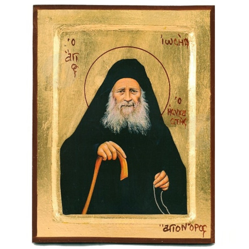 Saint Joseph the Hesychast Handmade Icon Golden Leaves Plated - Etsy