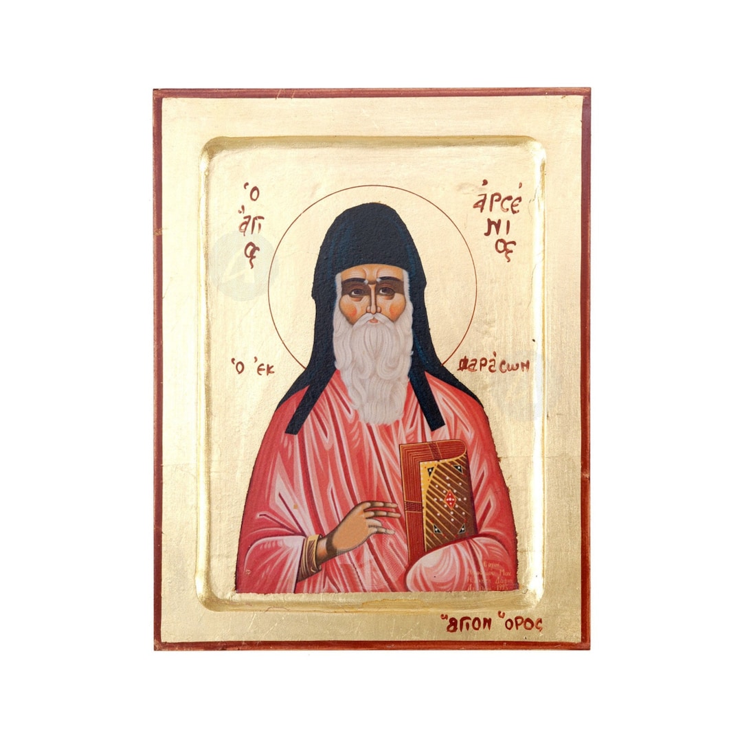 Saint Arsenios of Cappadocia Handmade Icon Golden Leaves Plated - Etsy