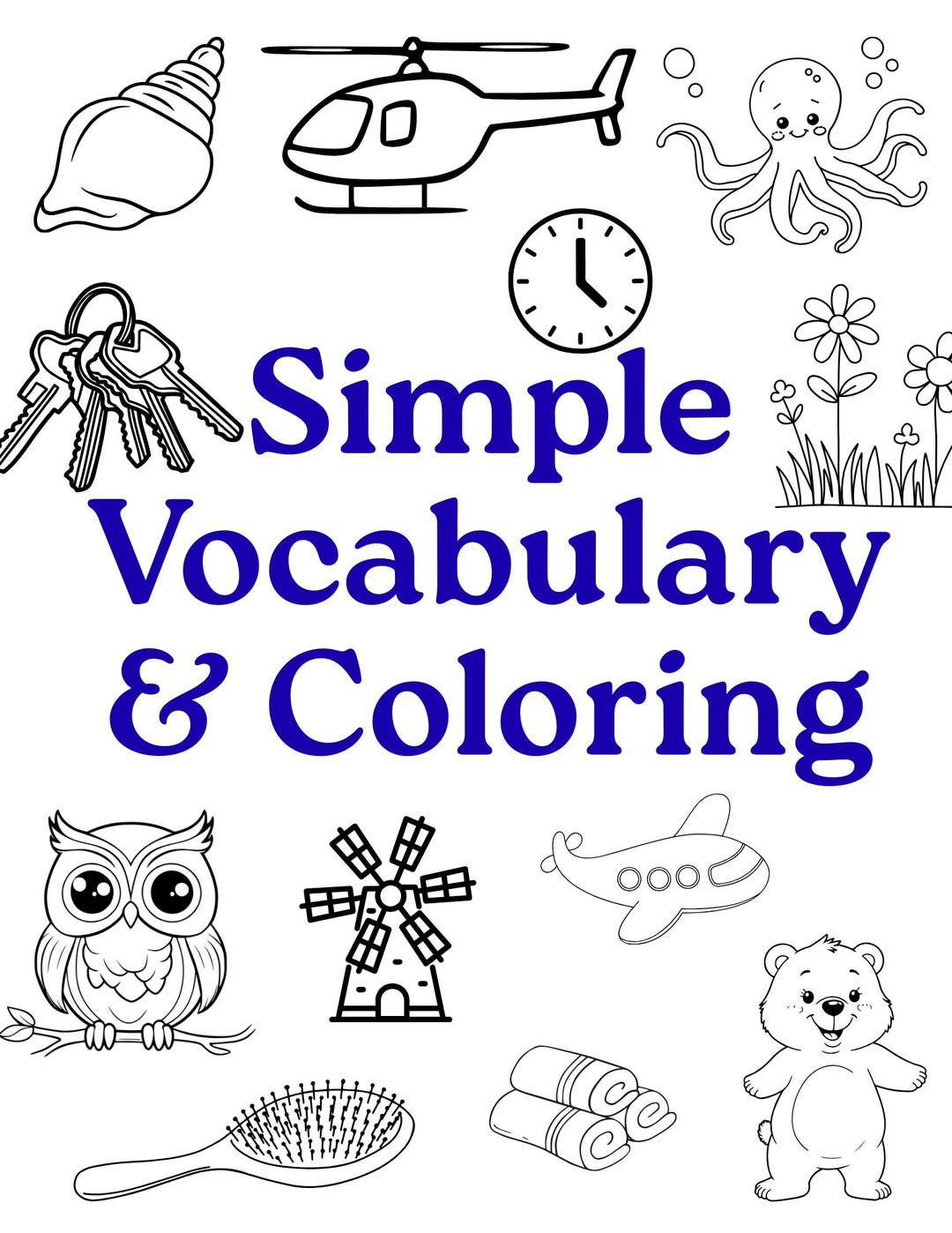 Simple Vocabulary & Coloring Book - Homeschool Materials - Black and ...