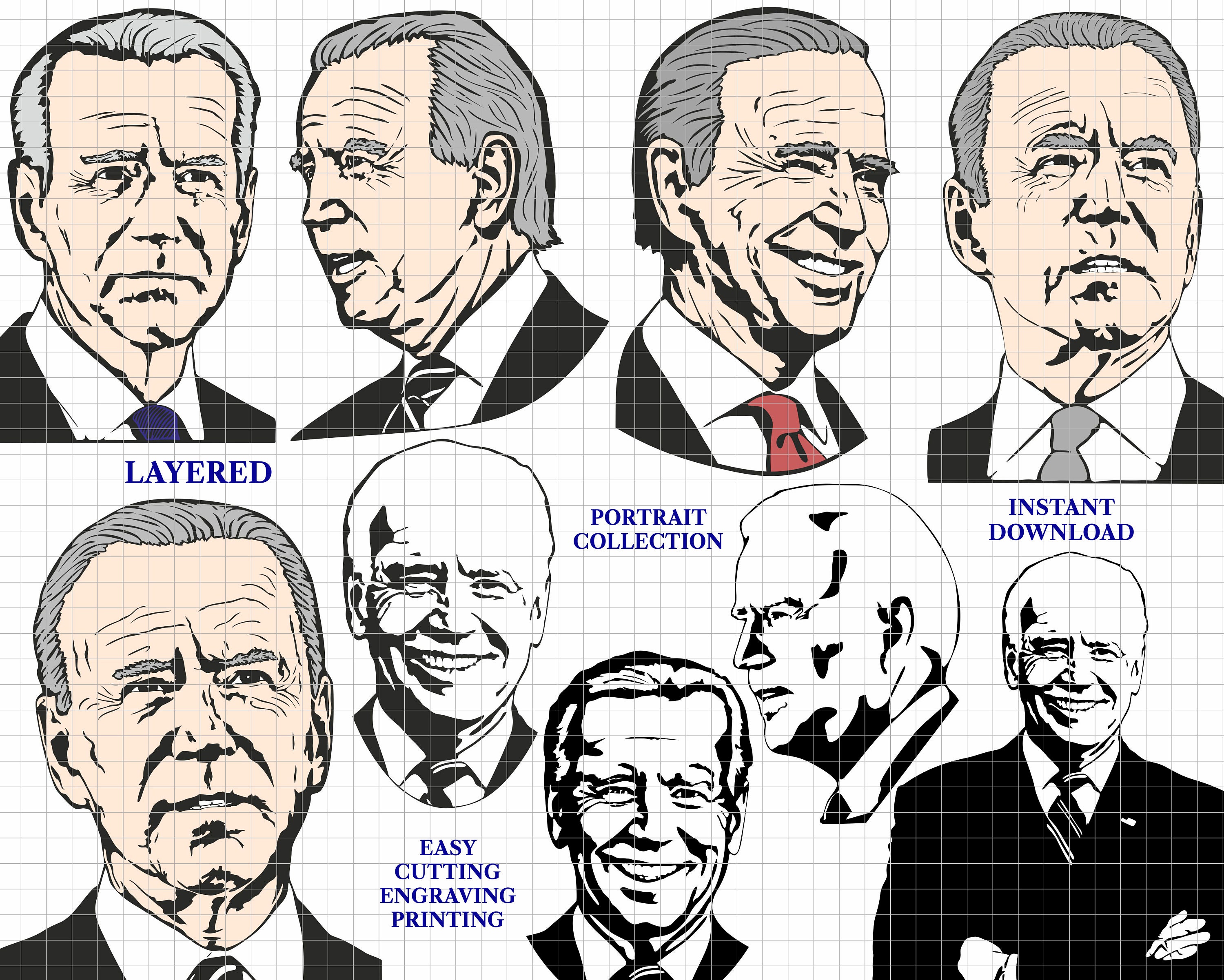 Biden President Portrait SVG PNG Cricut File Layered Cut Design for ...