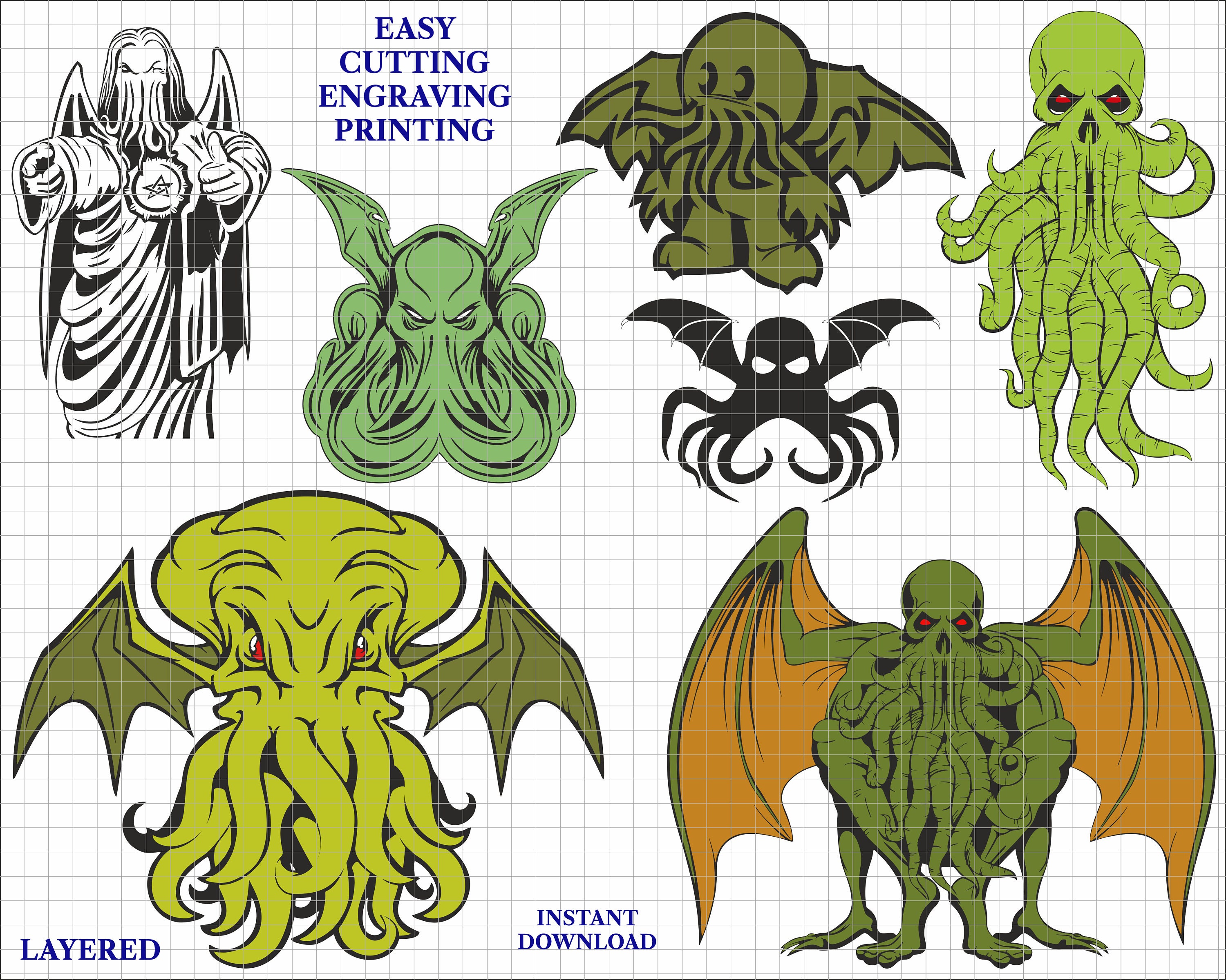 Cthulhu SVG PNG Cricut File Layered Cut Design for Printing, Engraving ...