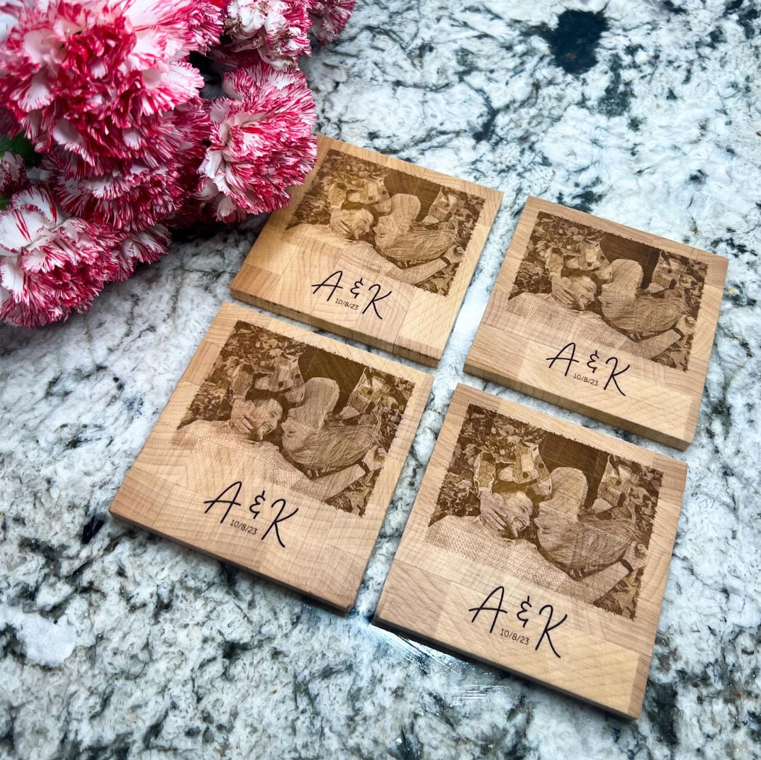 Custom Engraved Wood Coaster Set Personalized With Laser Engraved Text ...