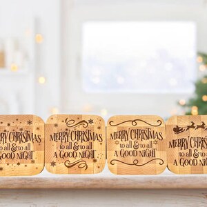 Laser Engraved Maple Wood Coasters Holiday Designs Halloween Christmas ...