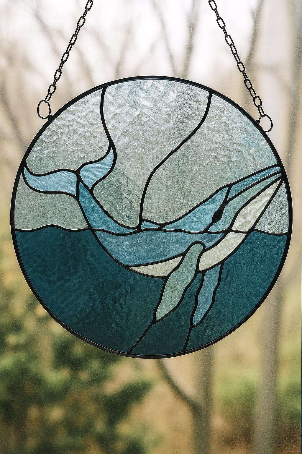 Whale Stained Glass Pattern – Ocean Circle Window Panel Template ...