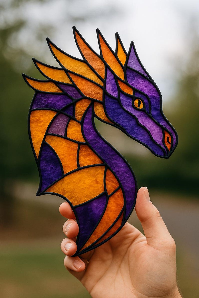 Dragon Head Stained Glass Pattern – Majestic Fantasy Creature Template ...
