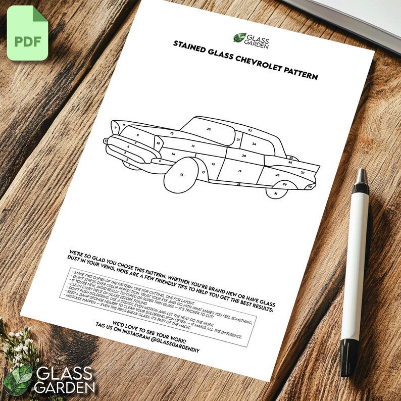 Teal Classic Car Stained Glass Pattern – Digital PDF Template for ...
