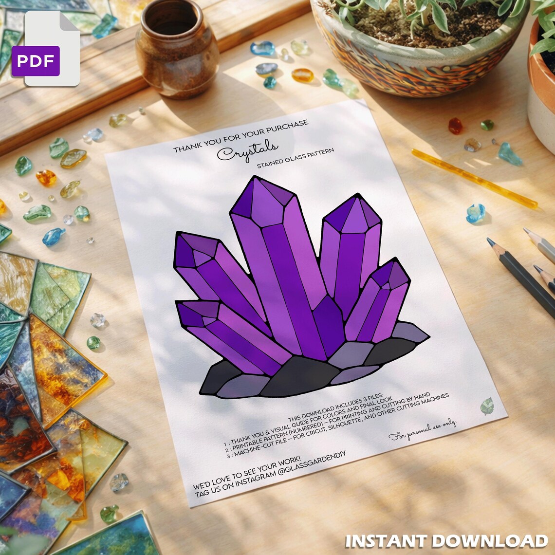 Amethyst Geode Stained Glass Suncatcher Pattern – DIY Crystal Cluster ...