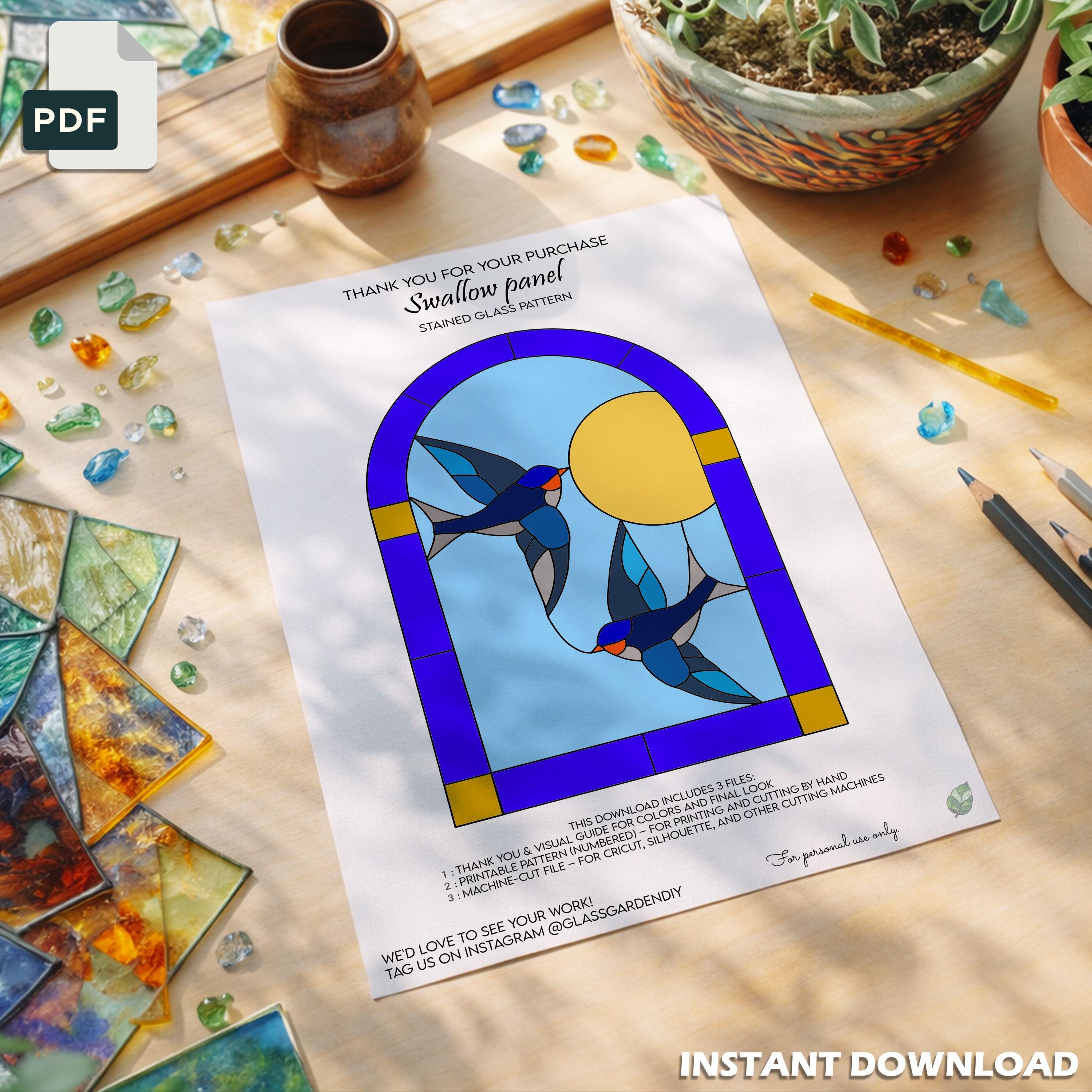 Swallow Birds Stained Glass Pattern – Flying Swallows Arched Window ...
