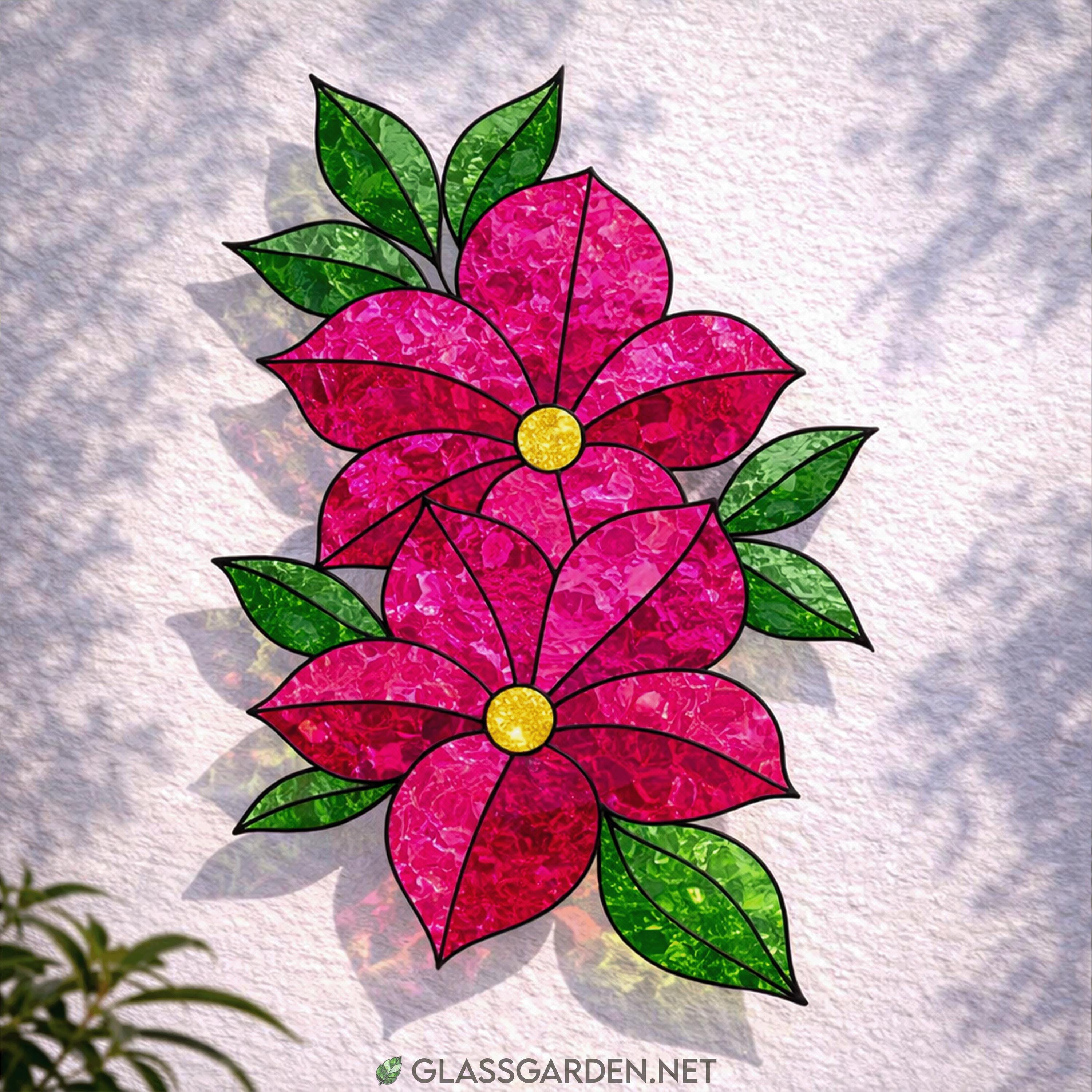 Flower Stained Glass Pattern – Bright Floral Suncatcher Template ...