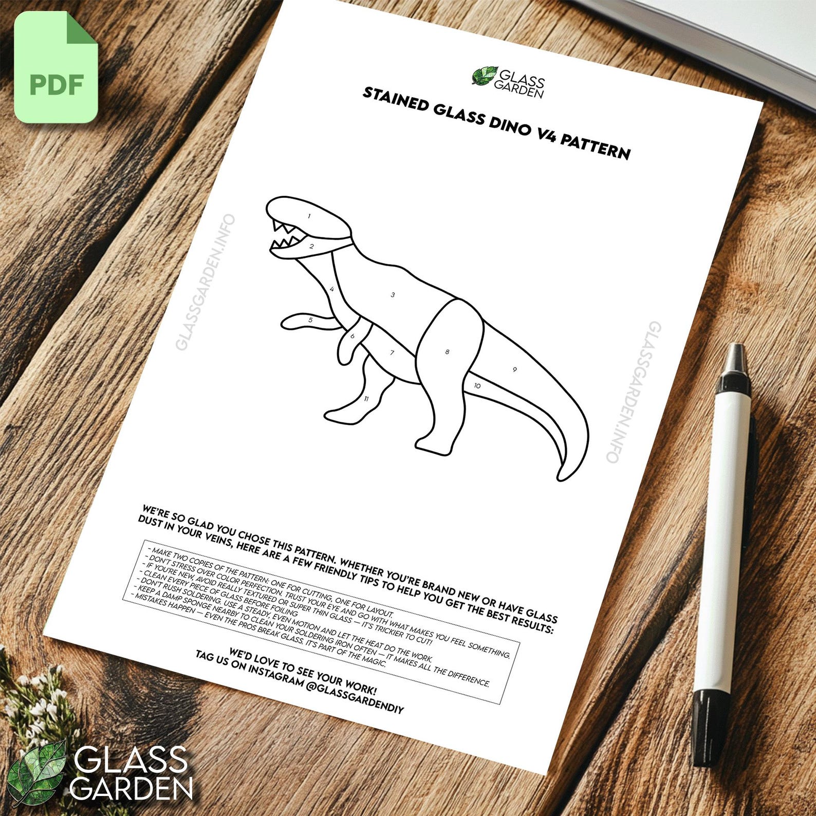 T-rex Dinosaur Stained Glass Pattern – Fierce Prehistoric Suncatcher ...