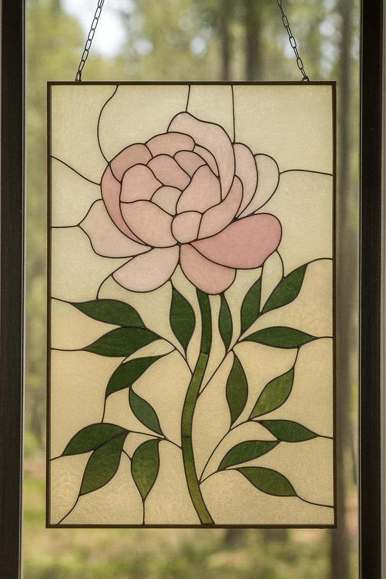 Peony Stained Glass Pattern – Elegant Floral PDF Template for DIY ...