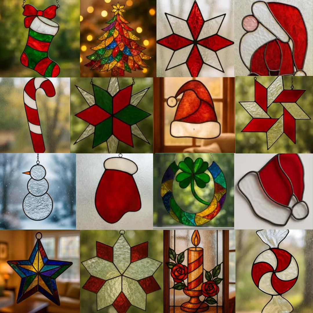 15+ Christmas Stained Glass Pattern Bundle | Holiday Suncatcher ...