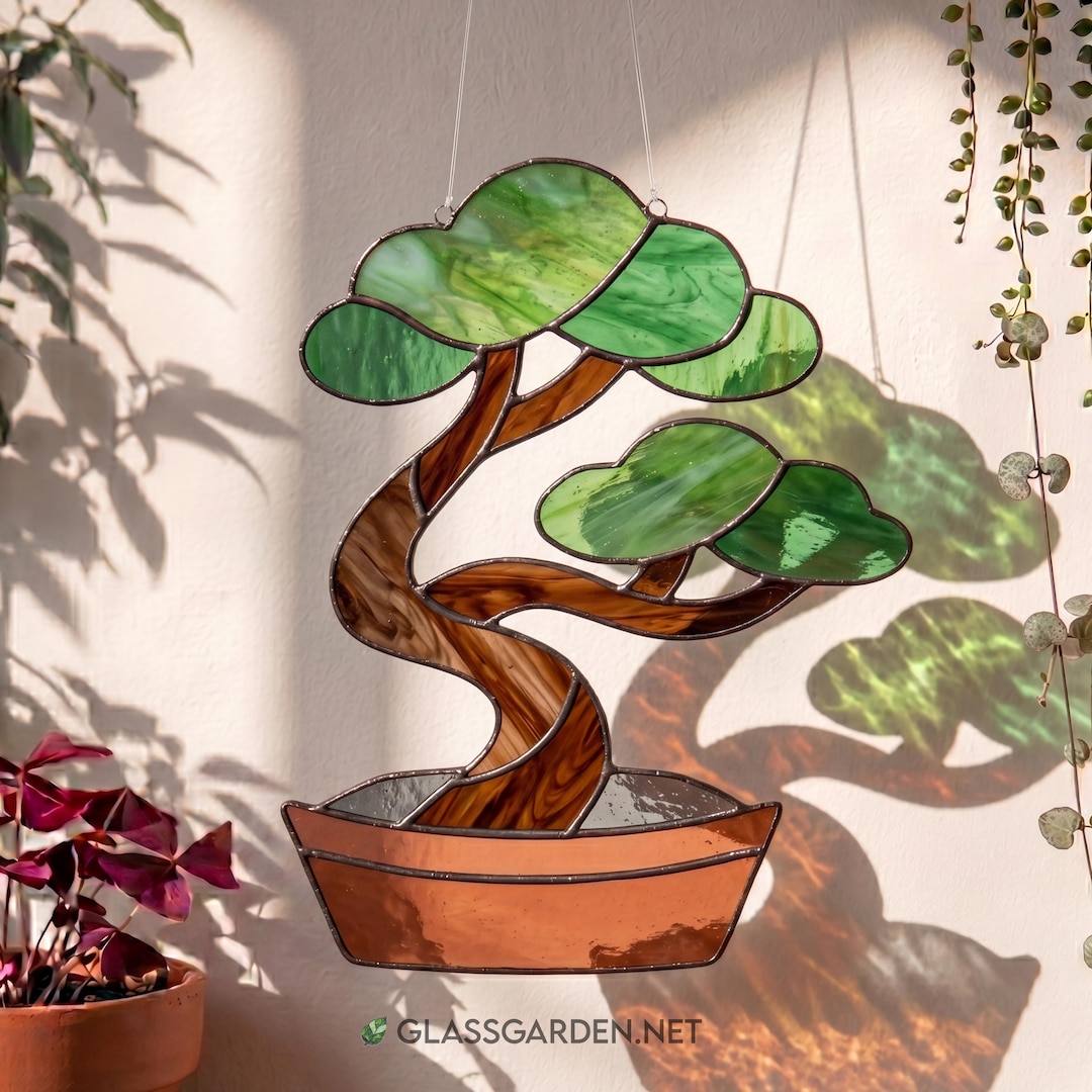 Bonsai Tree Stained Glass Pattern – Zen Nature Window Art (digital ...