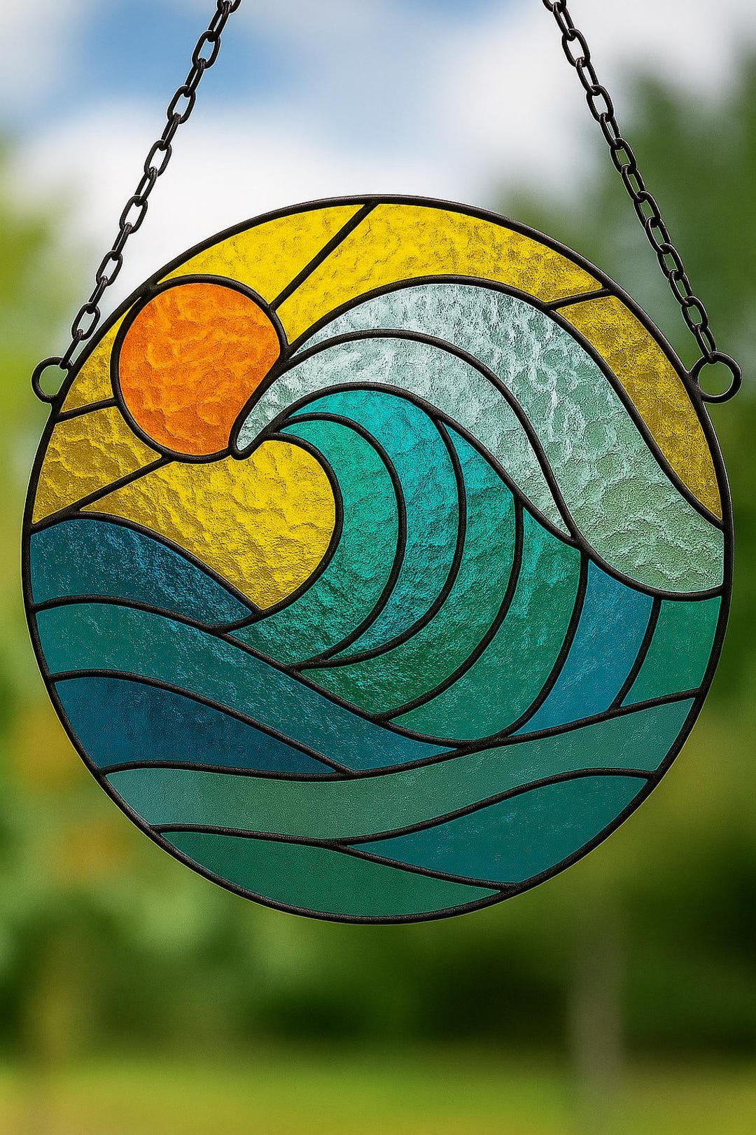 Ocean Wave & Sun Stained Glass Pattern – Round Window Panel PDF ...