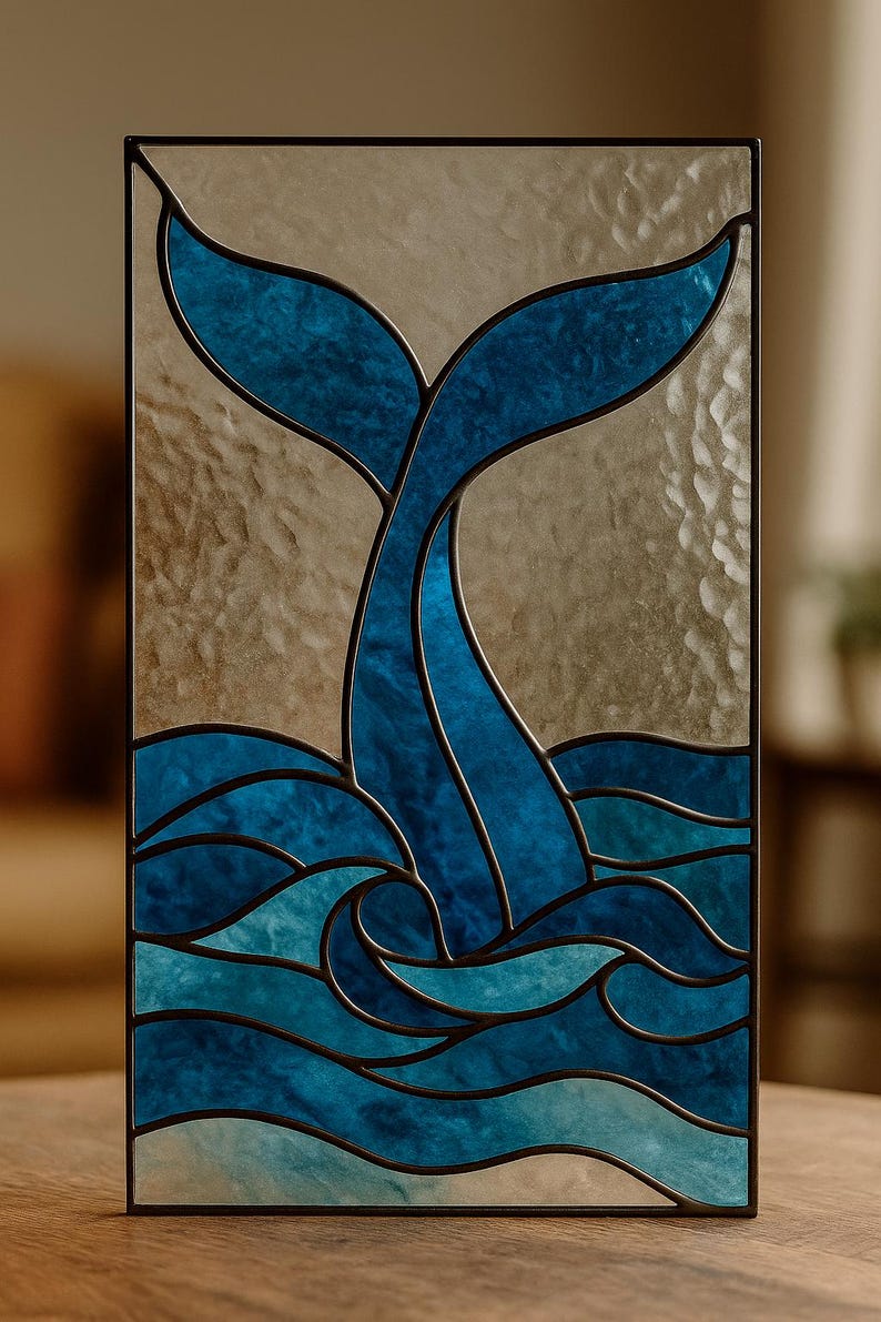 Whale Tail Stained Glass Pattern PDF – Ocean Wave Panel Design ...