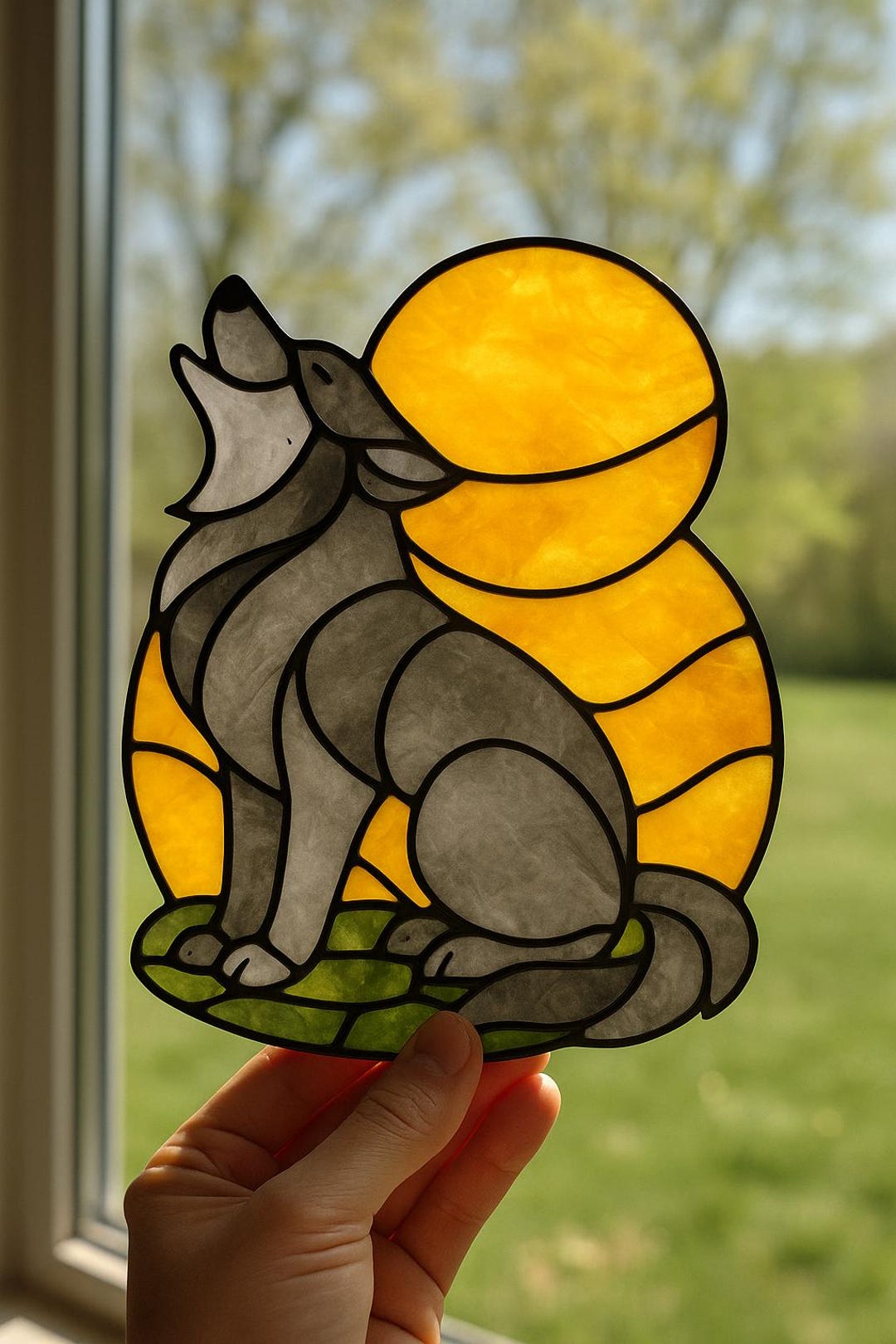 Howling Wolf Stained Glass Pattern – Sunset Animal Suncatcher DIY ...