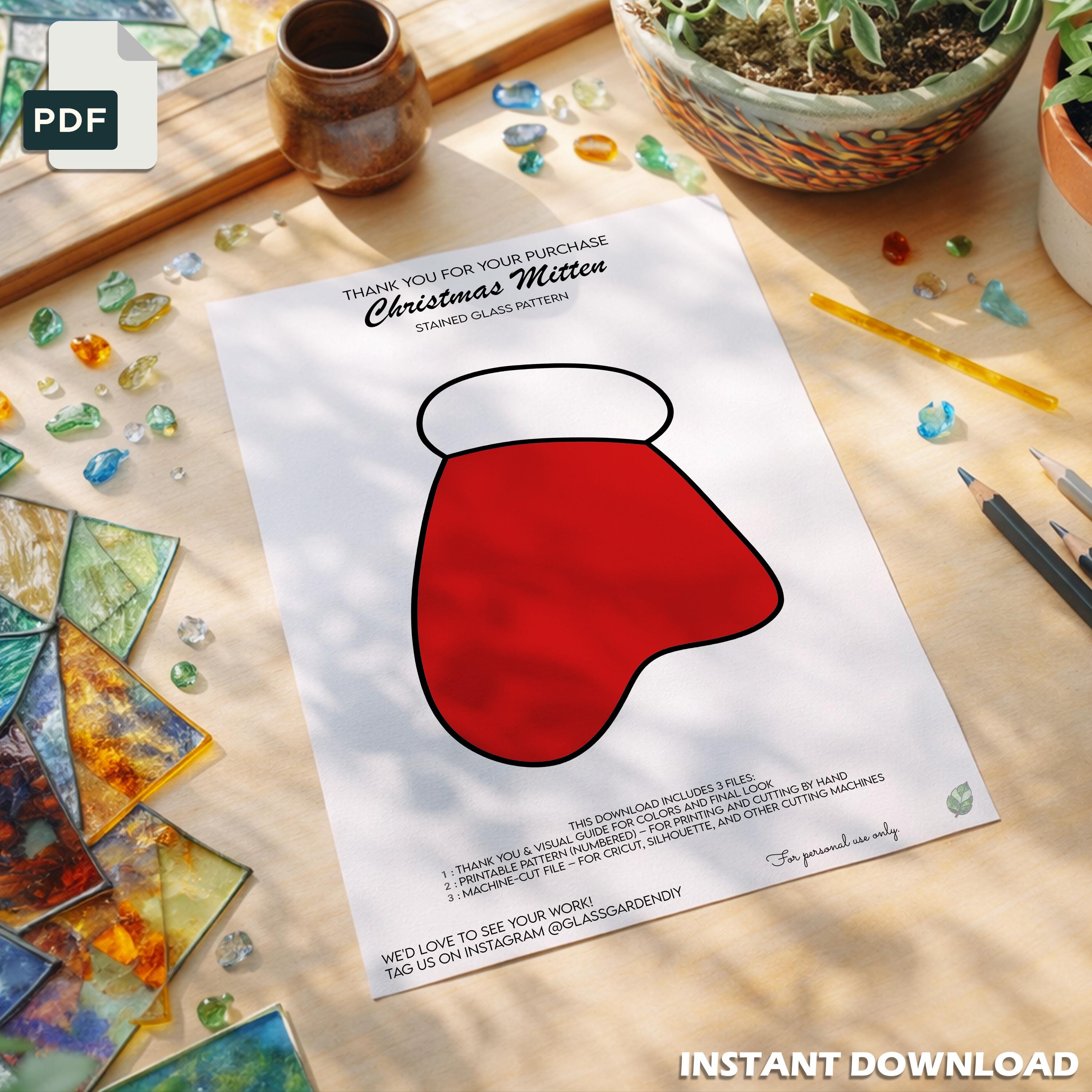 Christmas Mitten Stained Glass Pattern – Holiday Suncatcher PDF ...