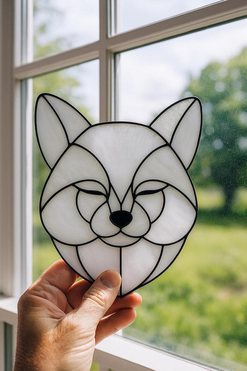 White Fox Stained Glass Pattern PDF – Arctic Fox Face Suncatcher ...