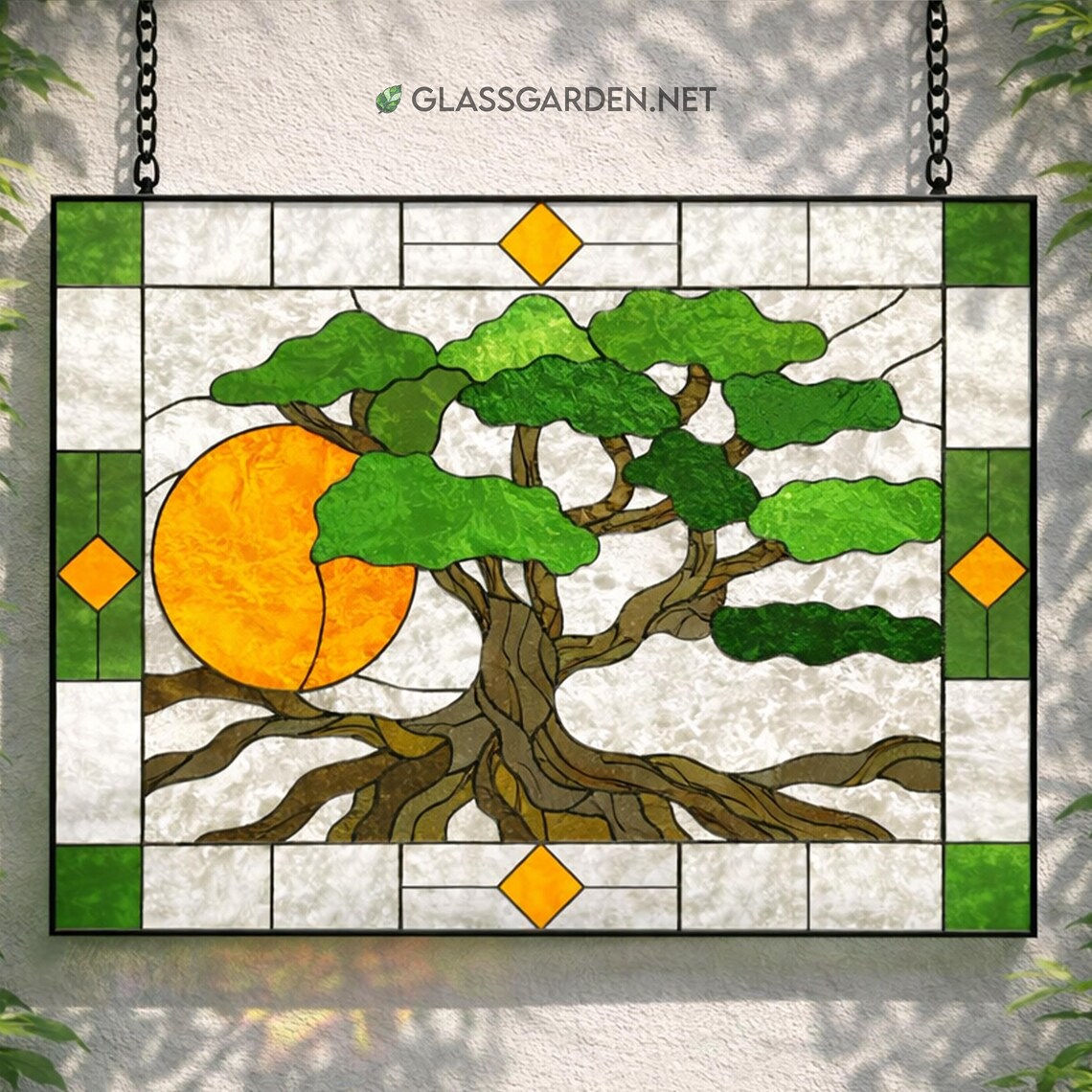 Tree and Sun Stained Glass Pattern – Nature Scene (PDF Template) - Etsy