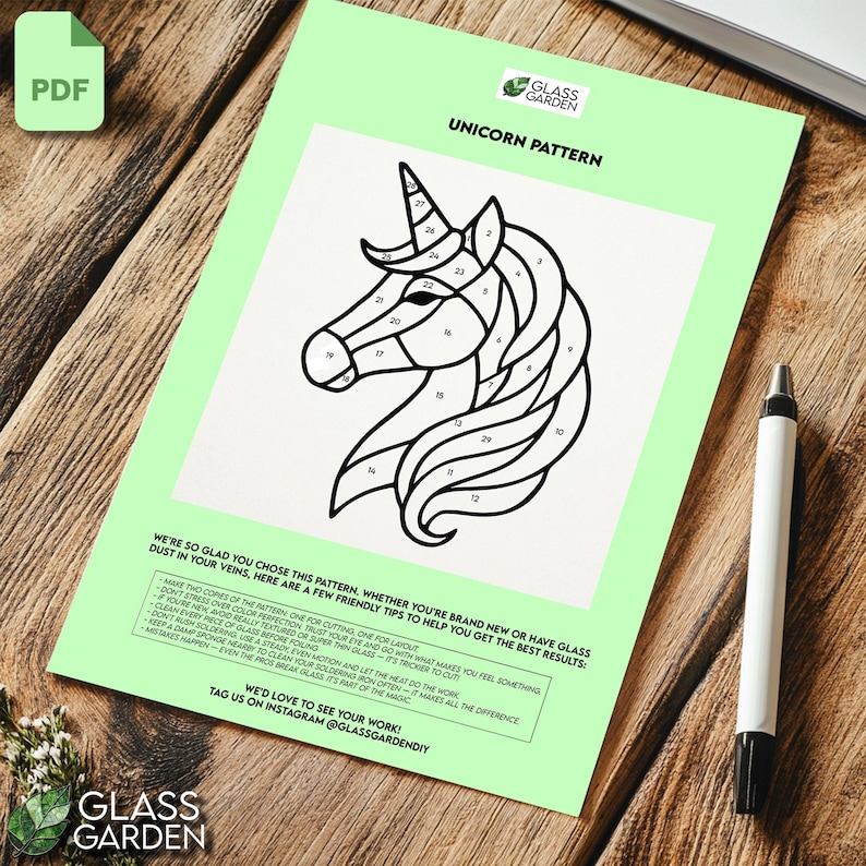Unicorn Stained Glass Pattern PDF – Printable Fantasy Suncatcher ...