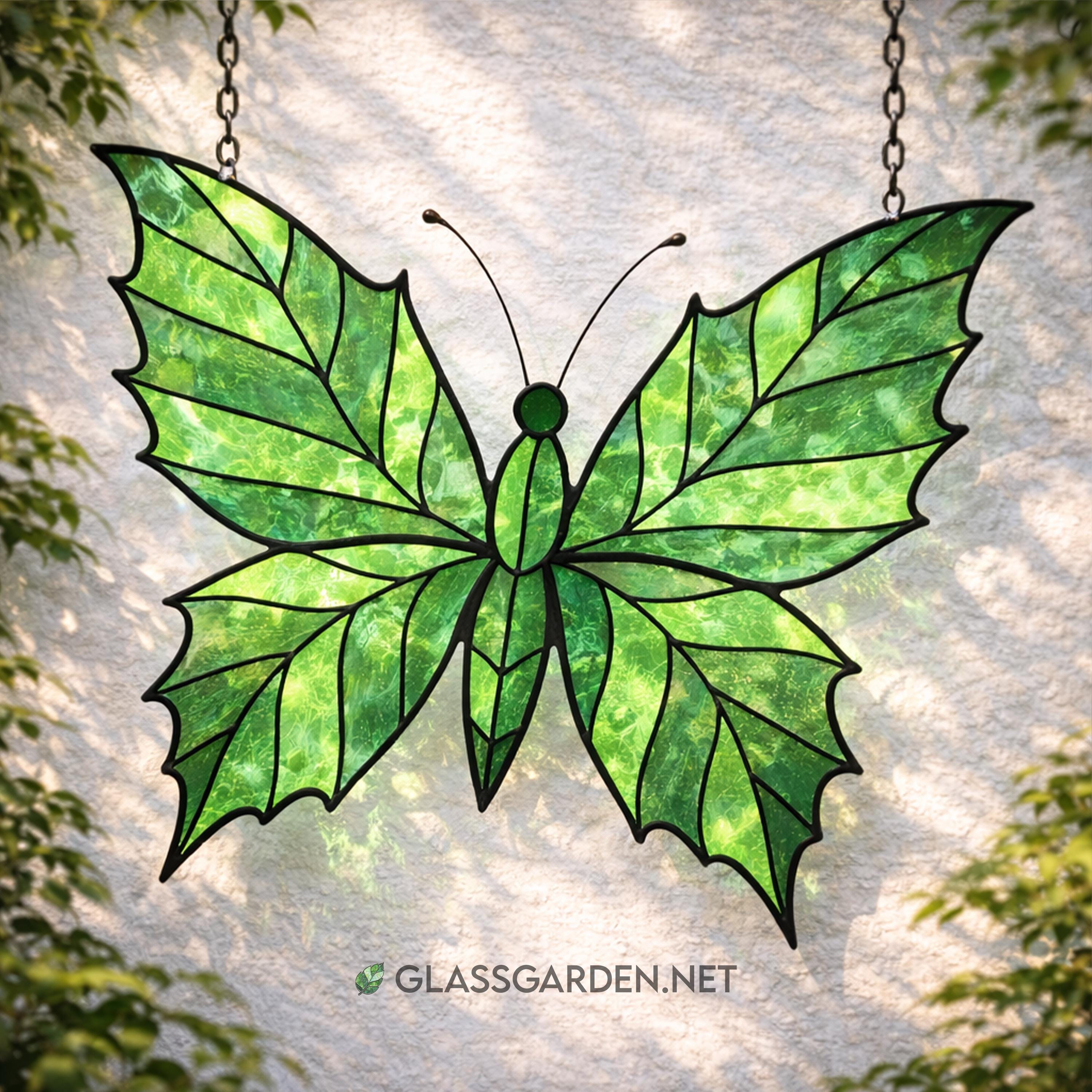 Leaf Butterfly Stained Glass Pattern – Nature-inspired PDF Suncatcher ...