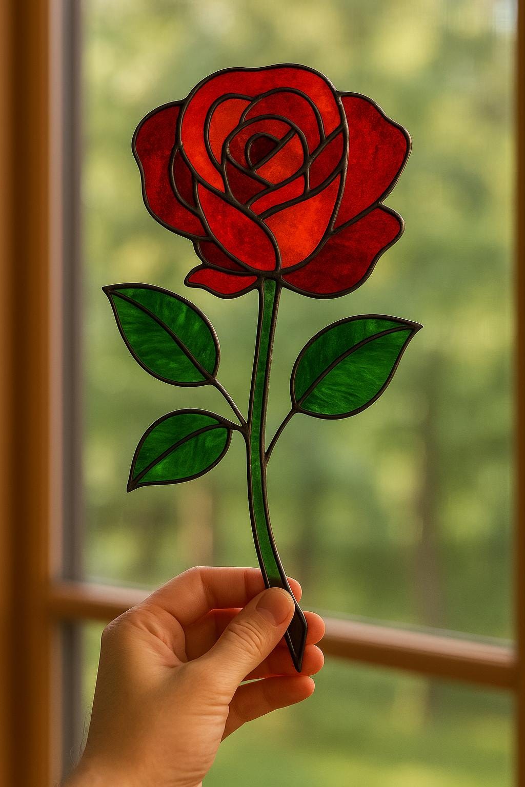 Rose Stained Glass Pattern – Elegant Red Rose With Leaves | Digital PDF ...