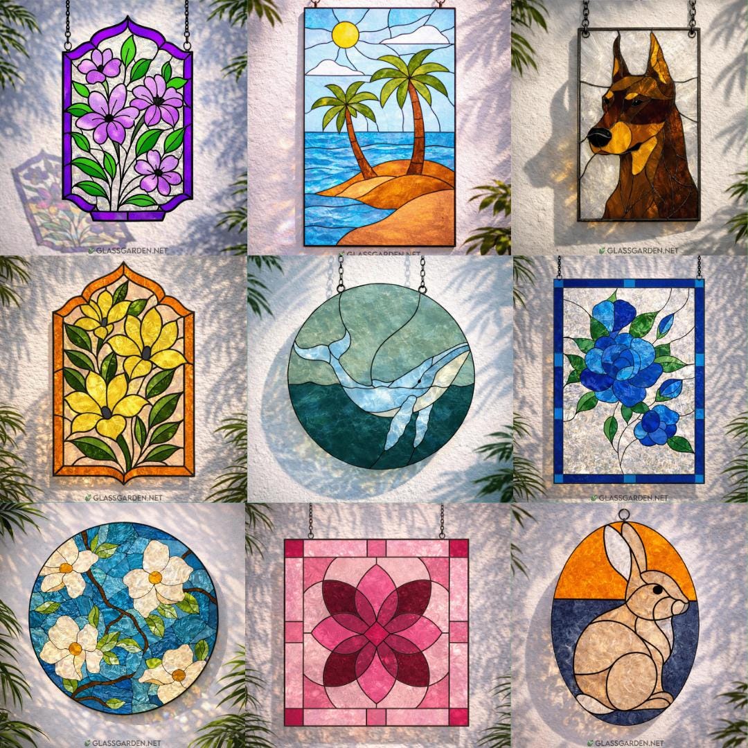 25+ Stained Glass Panel Patterns Bundle – Floral, Birds & Nature ...