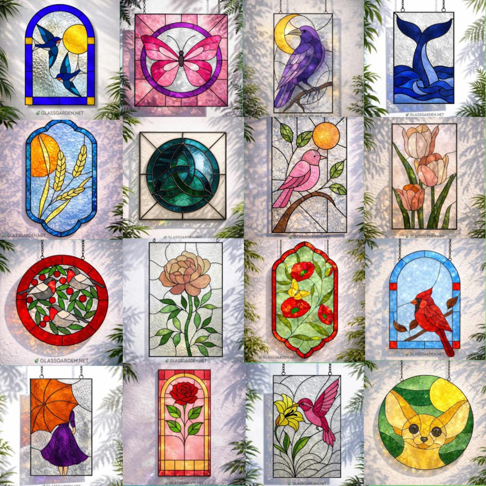 25+ Stained Glass Panel Patterns Bundle – Floral, Birds & Nature ...