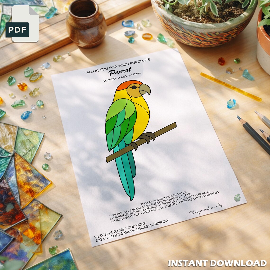 Parrot Stained Glass Pattern – Tropical Bird Suncatcher (PDF Digital ...