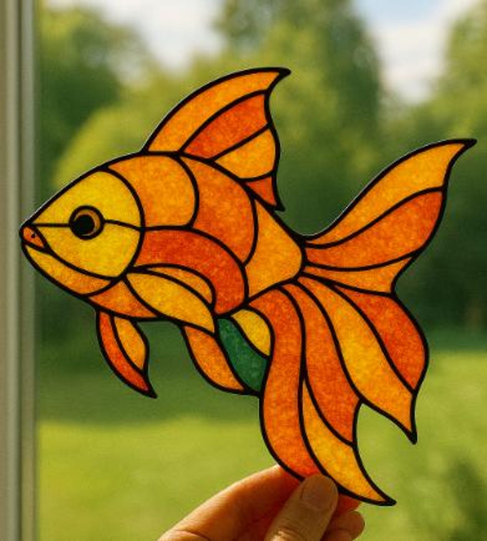 Goldfish Stained Glass Suncatcher Pattern – Flowing Tail Design (PDF ...