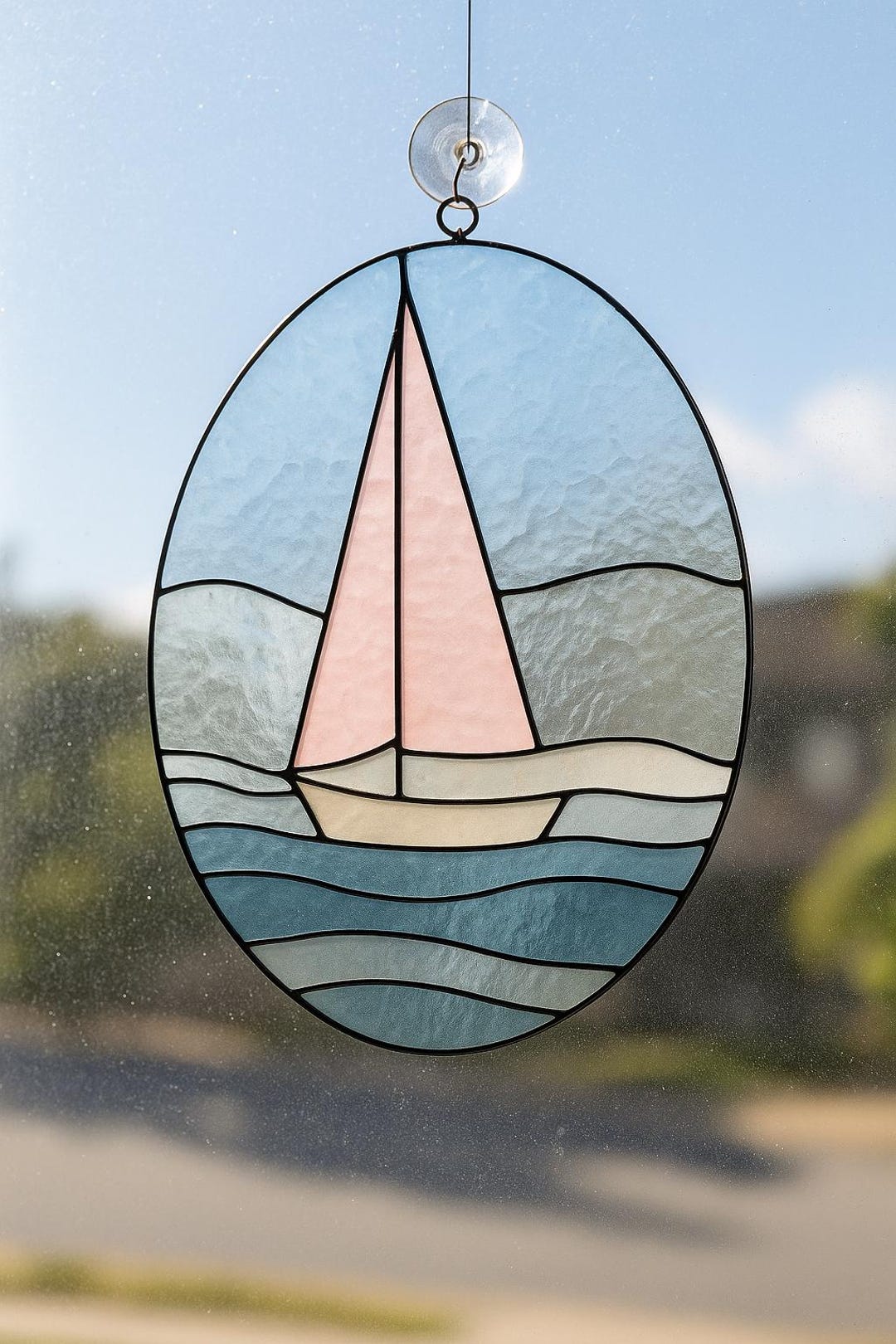 Sailboat Scene Stained Glass Pattern – Nautical Ocean Suncatcher ...