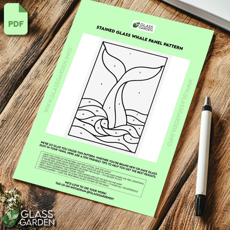 Whale Tail Stained Glass Pattern PDF – Ocean Wave Panel Design ...